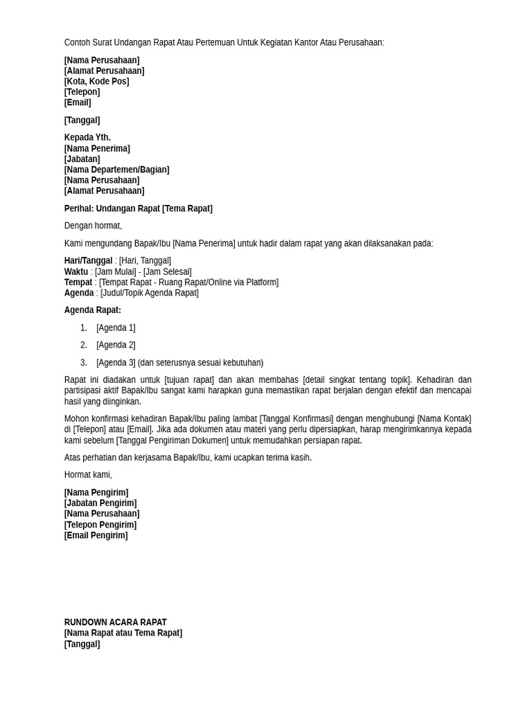 Contoh Templet Surat Undangan Rapat Atau Pertemuan Untuk Kegiatan ...