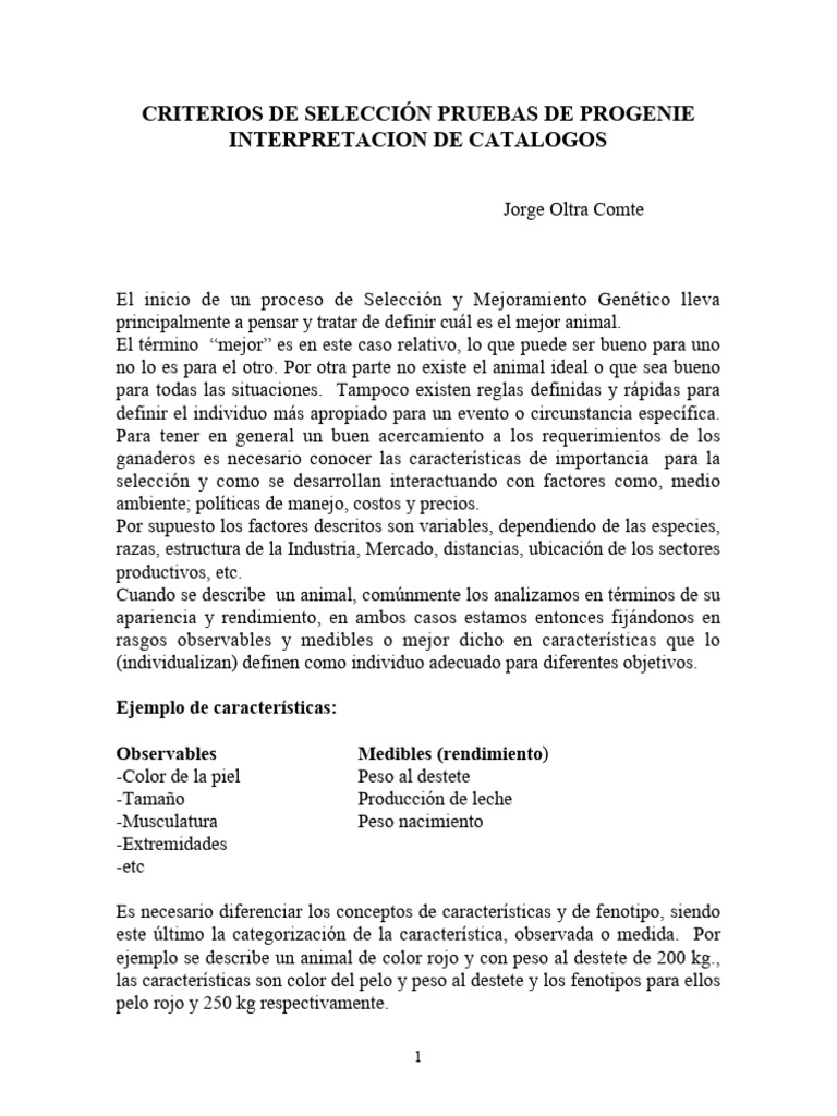 Criterios de Selección Pruebas de Progenie Interpretacion de Catalogos ...