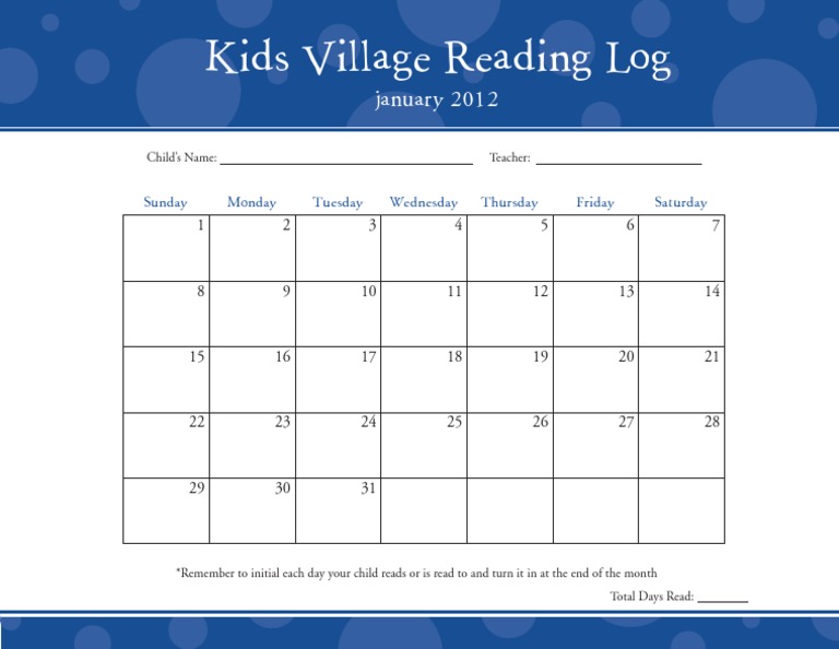Jan Reading Calendar | PDF