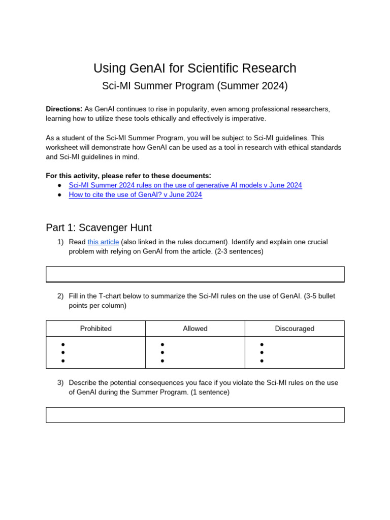 Using GenAI For Scientific Research (Student Worksheet) | PDF ...