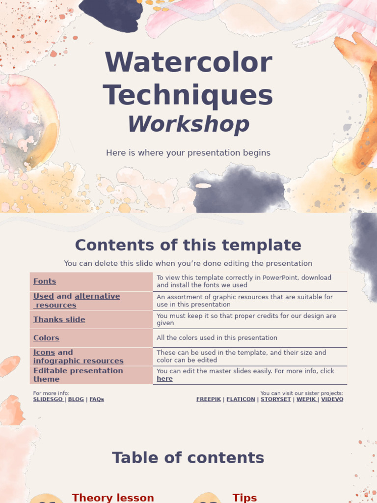 Watercolor Techniques Workshop by Slidesgo | PDF