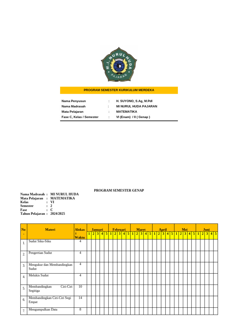 Program Semester Kurikulum Merdeka | PDF