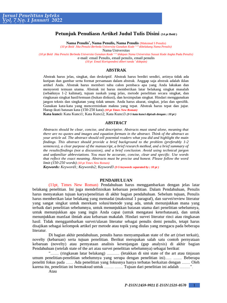 Template Penelitian IPTEKS 2022 | PDF