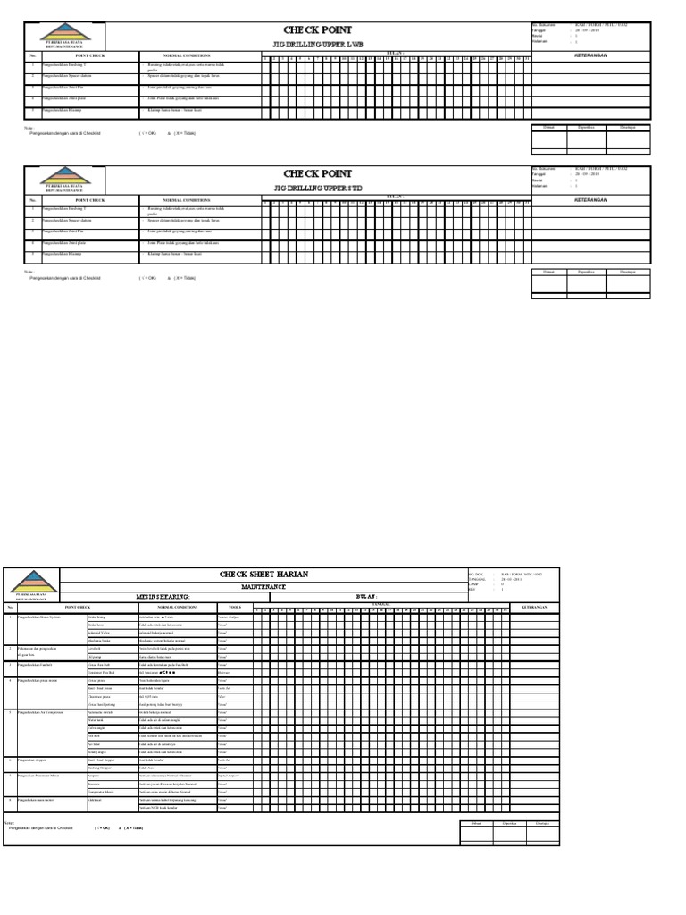 Form - Check Sheet Harian (Rev) | PDF