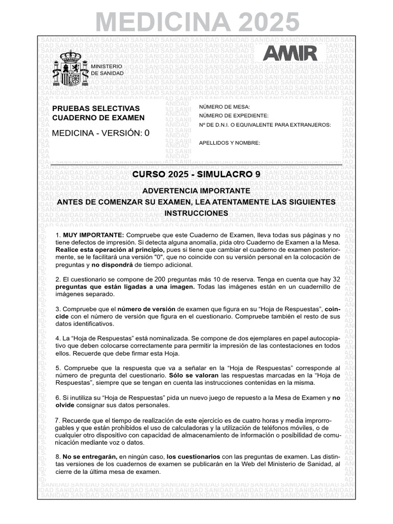 Simulacro 9 Amir 2025 Comentado | PDF