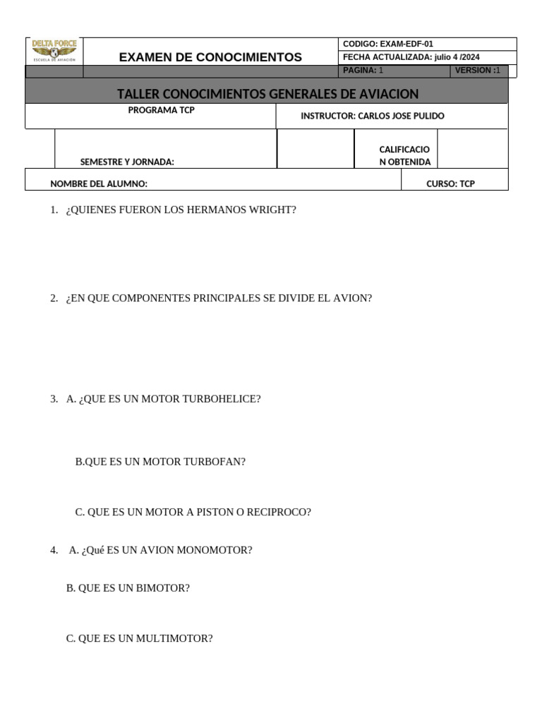 Taller Conocimientos Generales de La Aviacion TCP Pulido | PDF | Tecnología