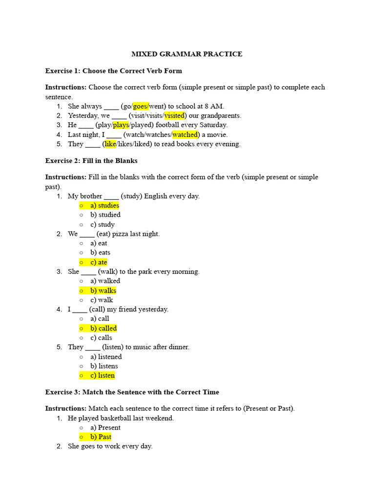 Mixed Grammar Practice | PDF