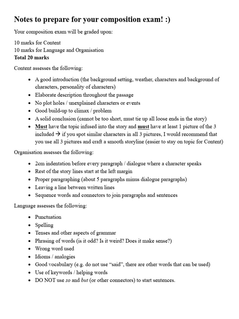 P4 Composition Tips (With Practice HW On PG 3) | PDF