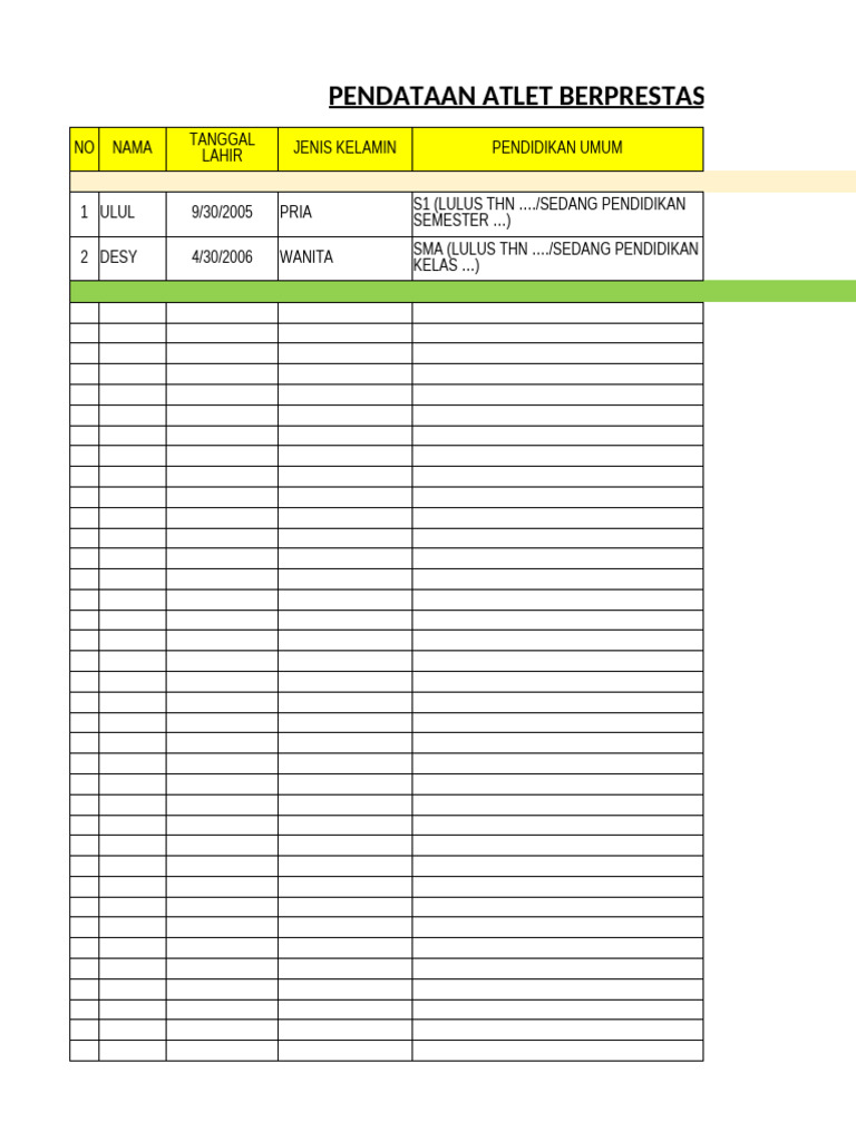 Format Pendataan Kemenpora | PDF