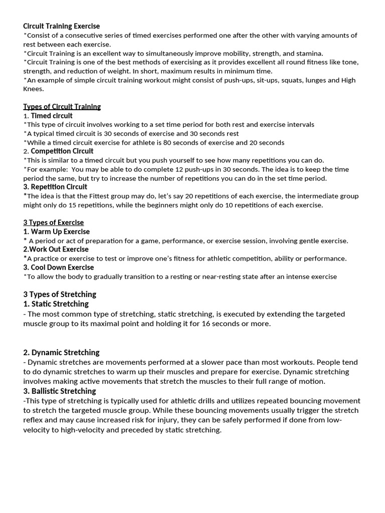 Circuit Training Exercises | PDF