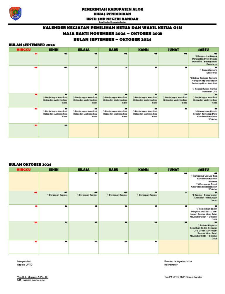 Jadwal Pemilihan Osis 2024 Uptd SMP Negeri Bandar | PDF