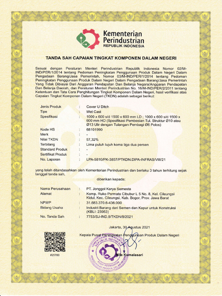 SERTIFIKAT TKDN lengkap | PDF