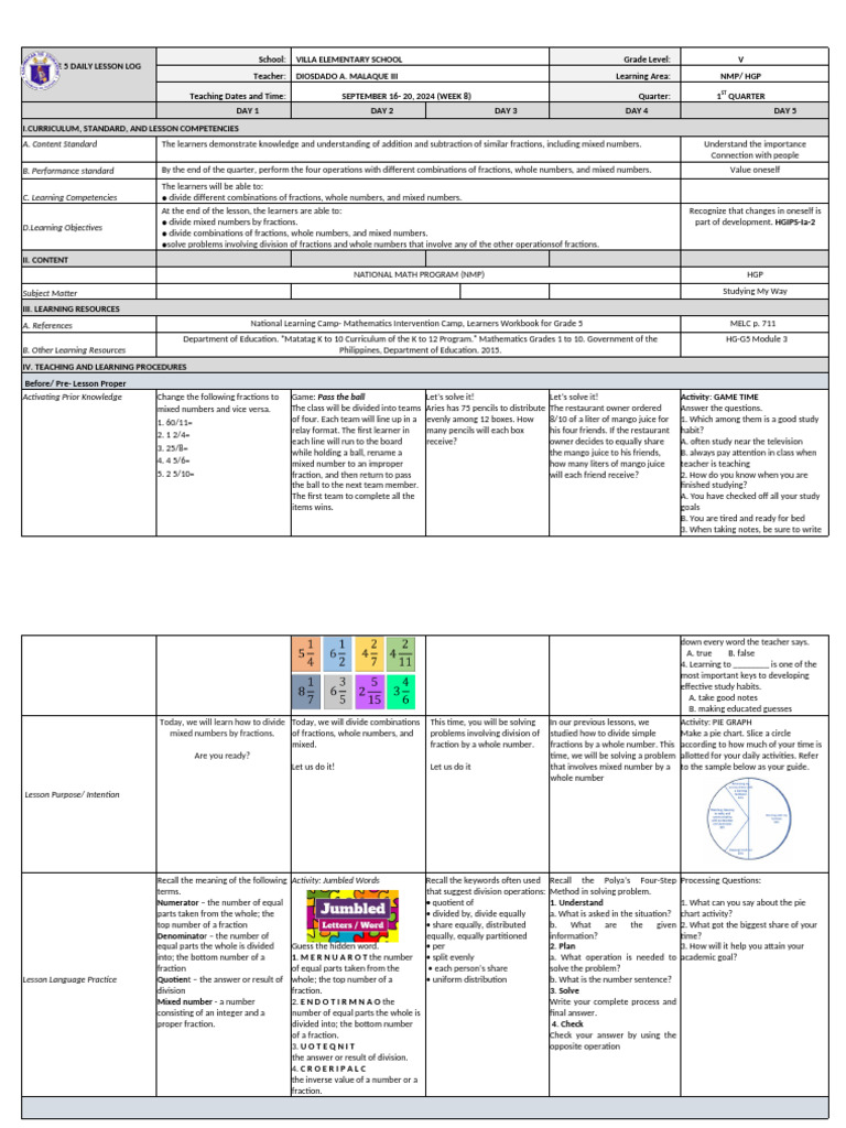 Grade 5 NMP HGP Week 8 | PDF