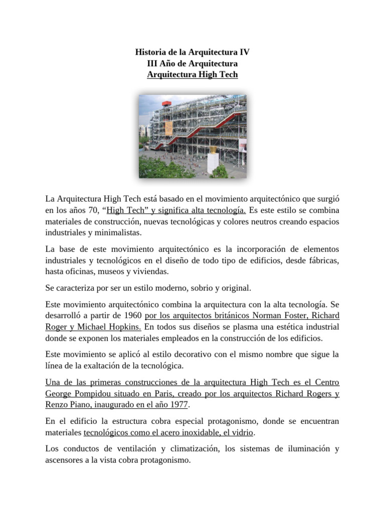 Arquitectura High Tech: Estilo y Materiales | PDF