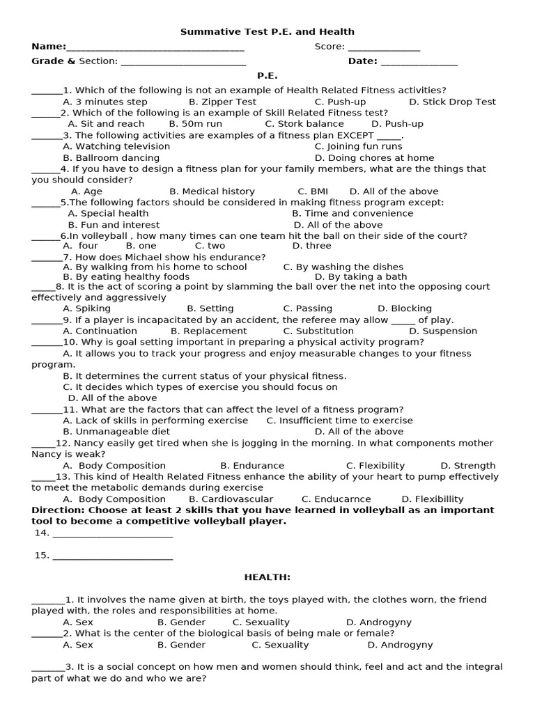 Summative Pe and Health | PDF