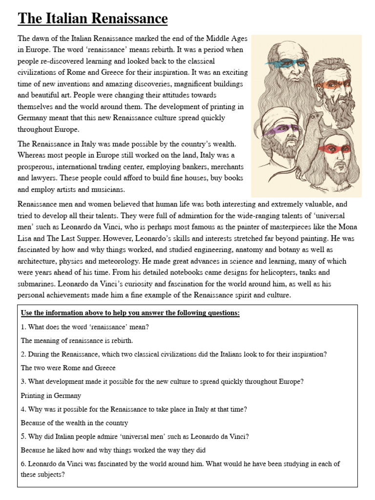 Italian Renaissance Worksheet | PDF