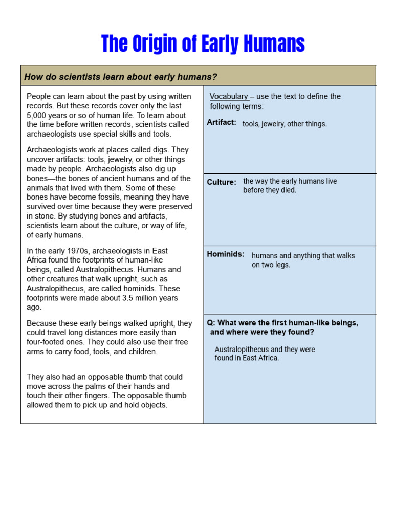 The Origin of Early Humans | PDF