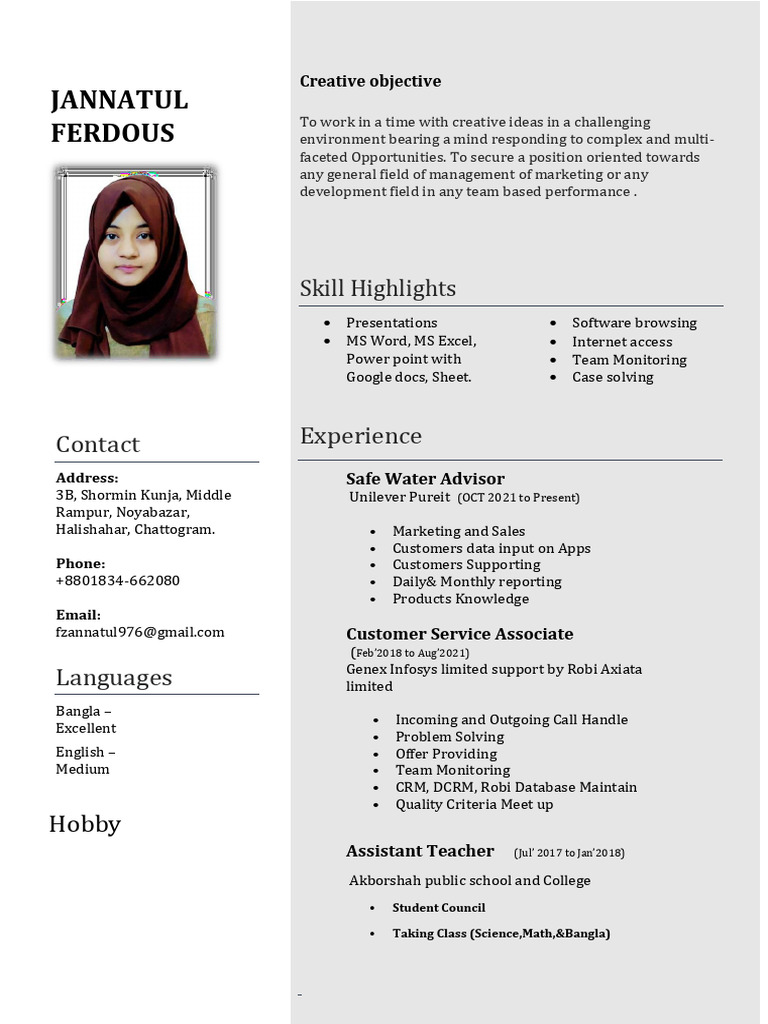 Resume by Jannatul Ferdaus | PDF