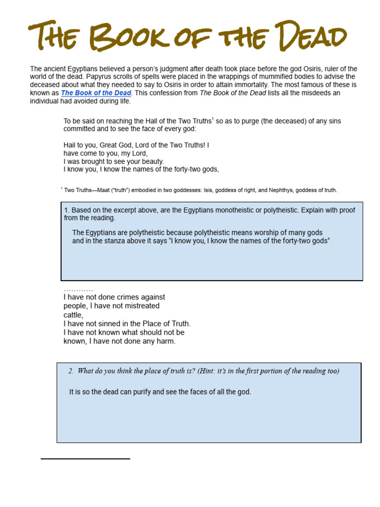 Egypt Book of The Dead Primary Source | PDF
