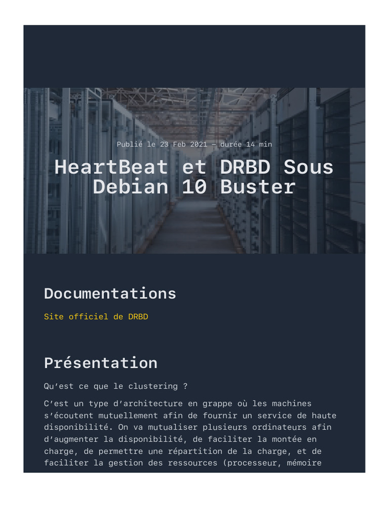 Alexandre Dos Reis - Portfolio & Blog - HeartBeat Et DRBD Sous Debian 10 Buster | PDF