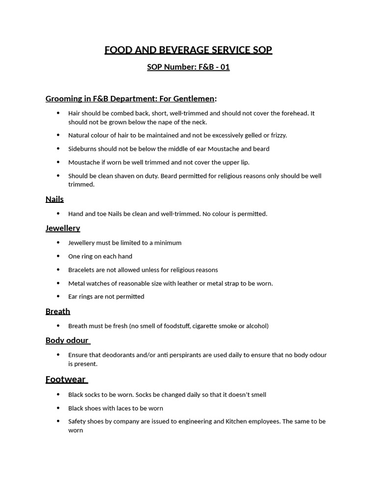 Sop FNB Service | PDF