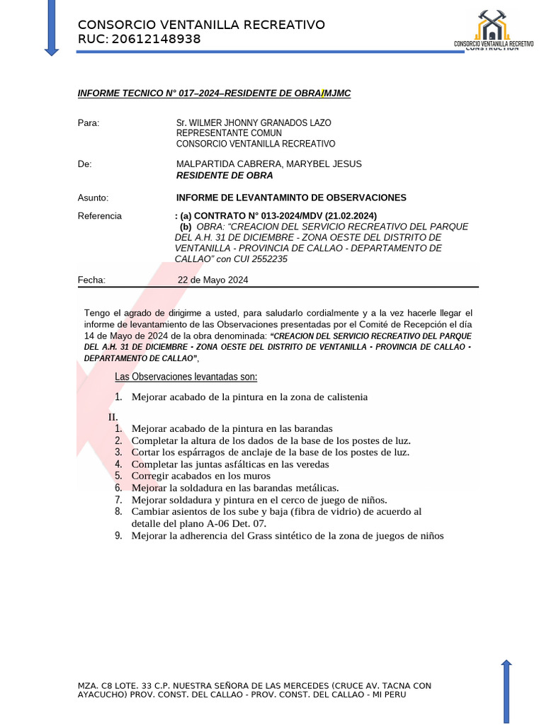 Informe de Levantamiento de Observaciones de 31 de Diciembre | PDF
