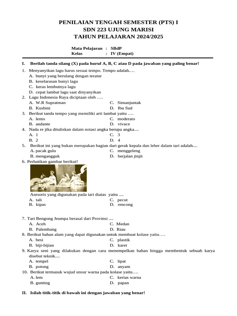 Soal PTS SBDP Kelas 4 | PDF