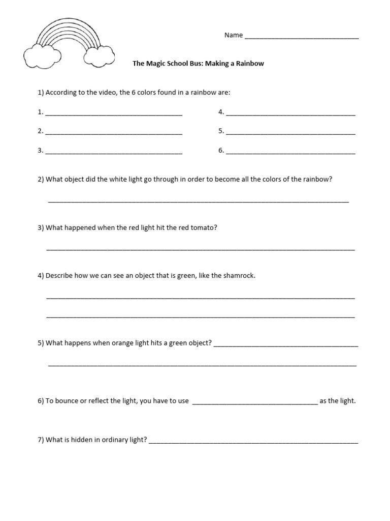 Magic School Bus Worksheet - Rainbow | PDF