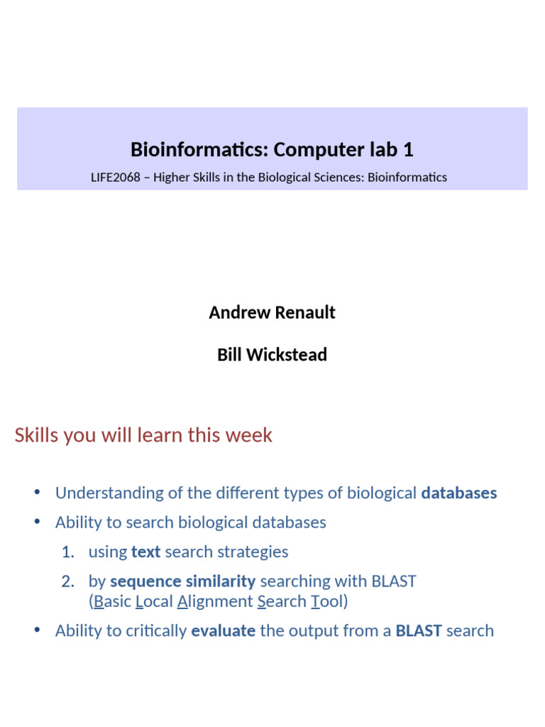 Bioinformatics ComputerLab1 | PDF