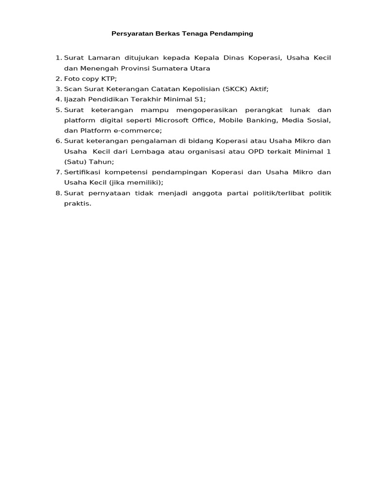 Persyaratan Berkas Tenaga Pendamping | PDF