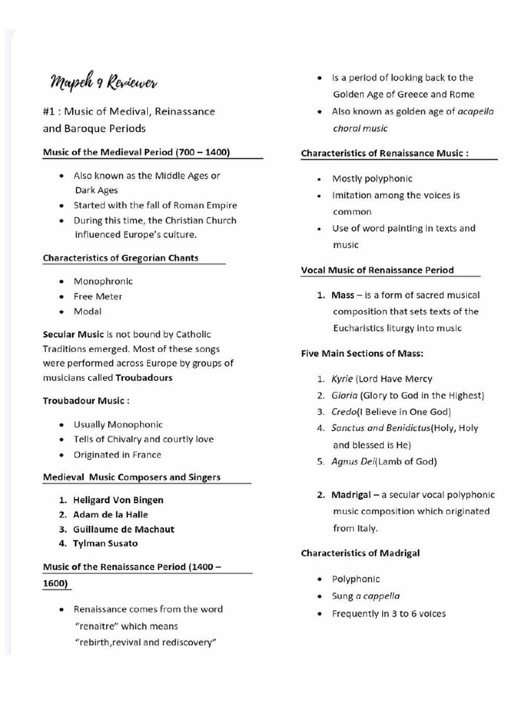 Reviewer Mapeh Grade 9 First Quarter | PDF