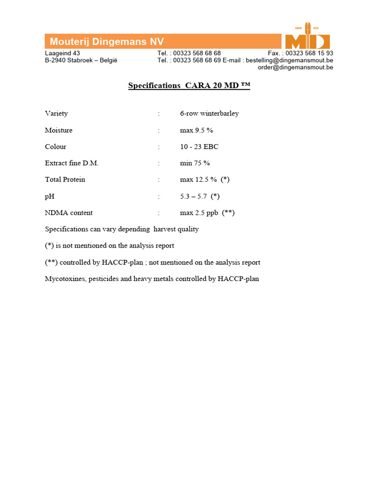 CARA 20 MD Specifications Overview | PDF