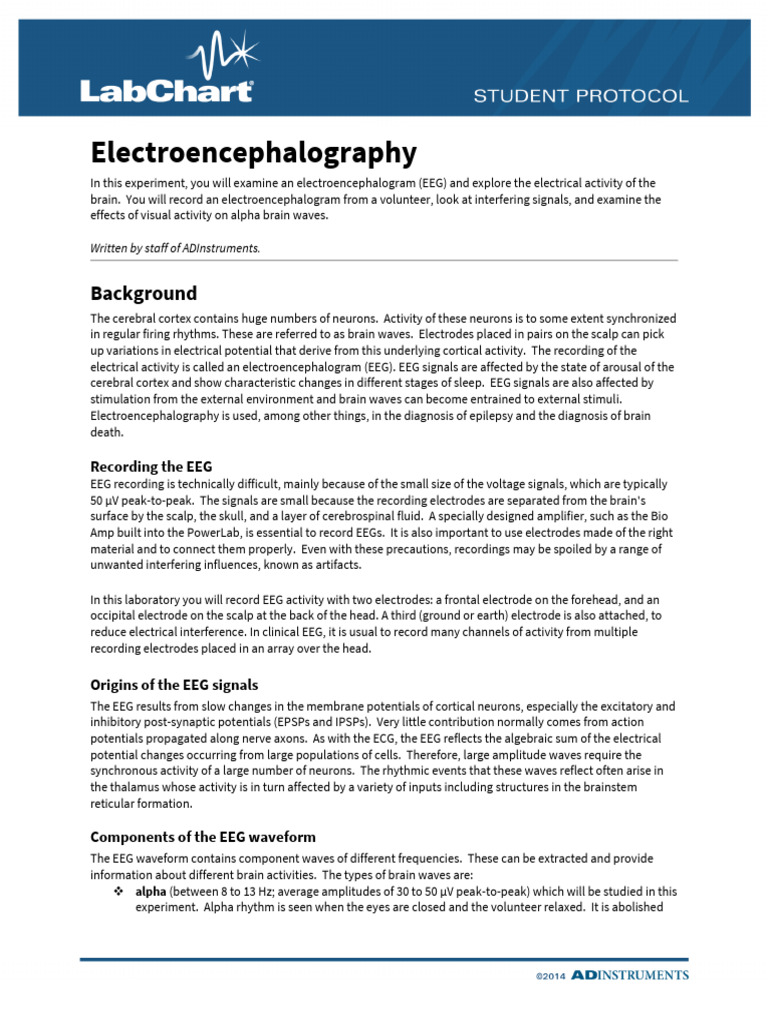 Electroencephalography Student Protocol | PDF