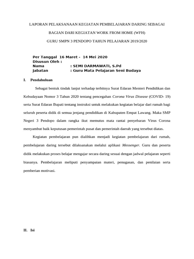 Laporan Daring Dan Luring SNB Kelas 7 | PDF