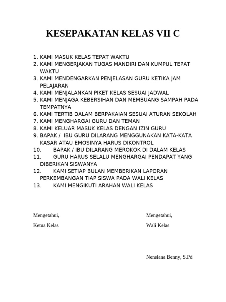 Kesepakatan Kelas Vii c | PDF