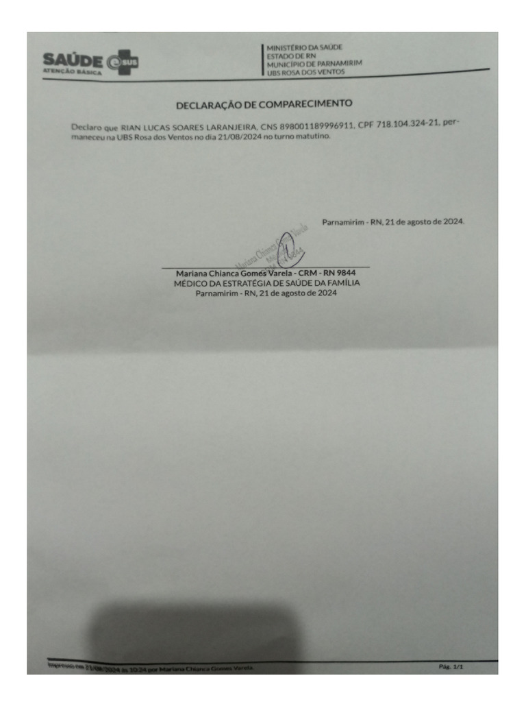 Declaração de Comparecimento | PDF