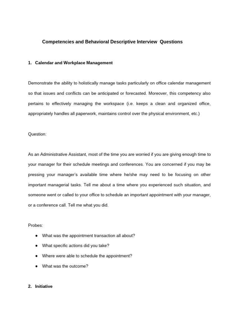 Competencies and Behavioral Descriptive Interview Questions | PDF ...