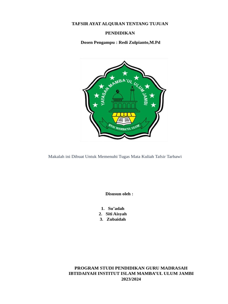 9ca7b Makalah Tujuan Pendidikan Dalam Al Qur An | PDF