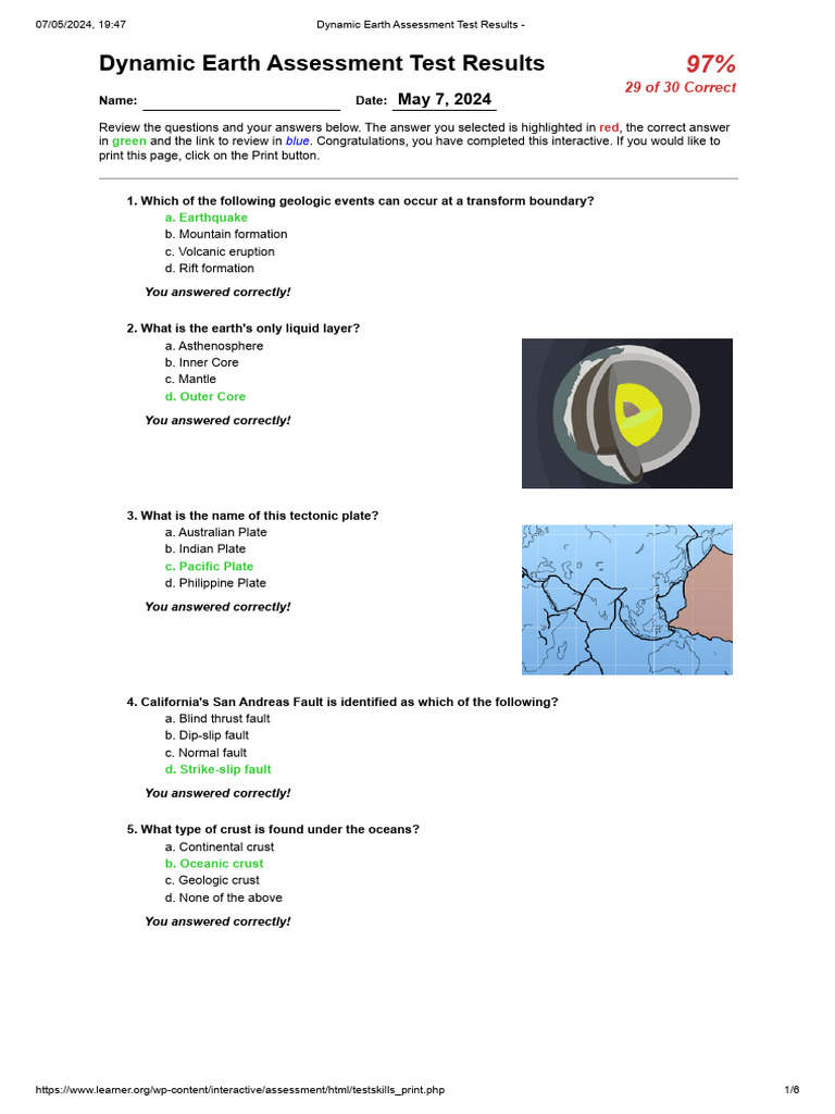 Dynamic Earth Assessment Test Results | PDF