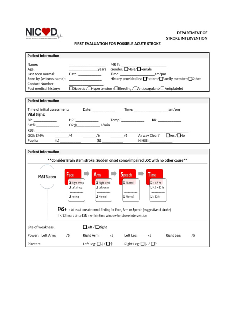 STROKE First Evaluation Proforma | PDF