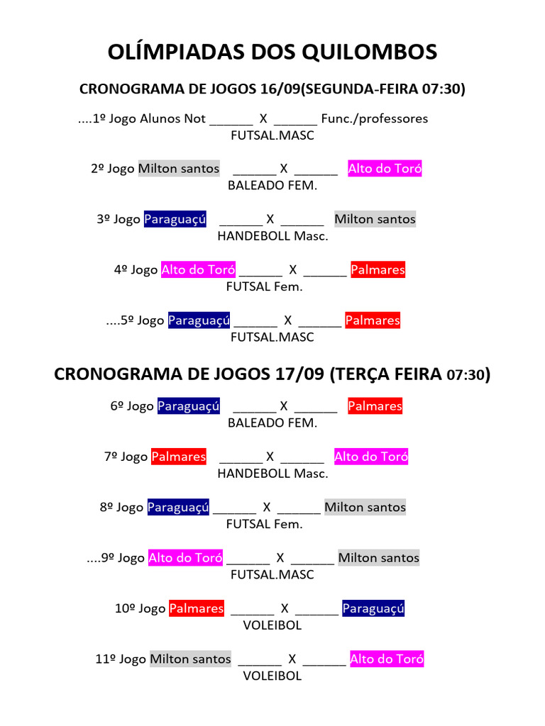 Tabela Da Olimpiada Dos Quilombos2024-1 | PDF