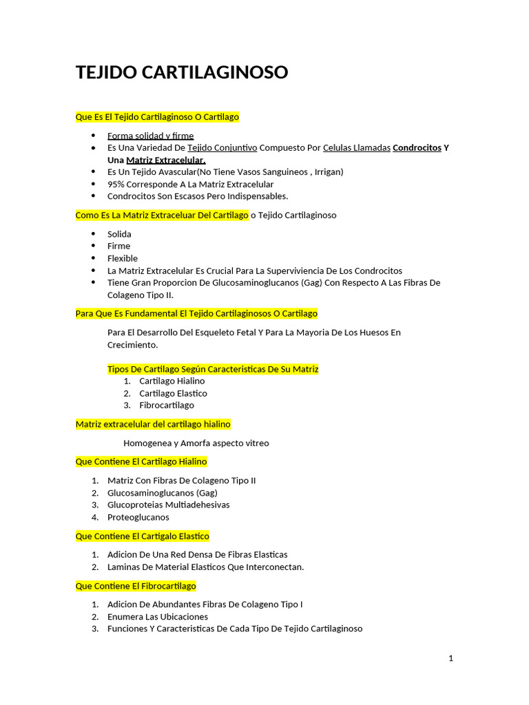 Resumen Capitulo 7, Tejido Cartilaginoso | PDF