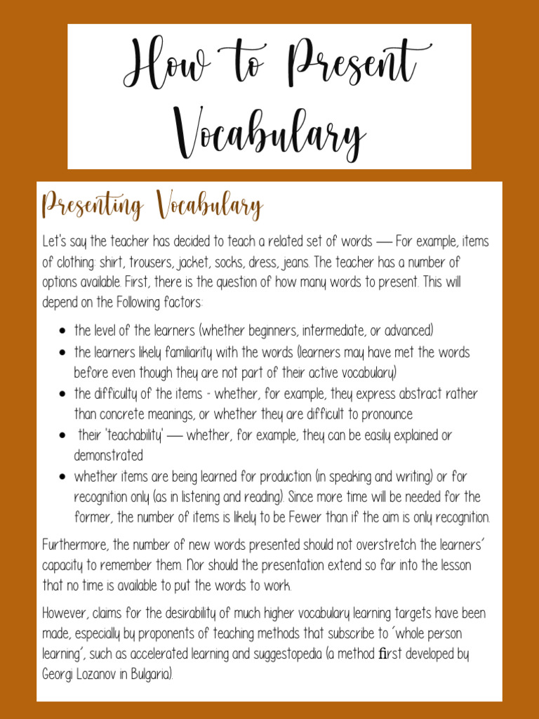 How To Present Vocabulary | PDF | Vocabulary | Learning