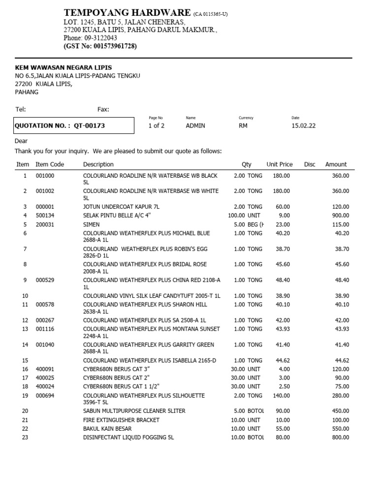 Sales Quotation BTN | PDF