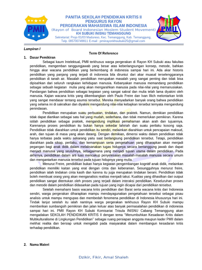 TOR Pendidikan Multikultural | PDF