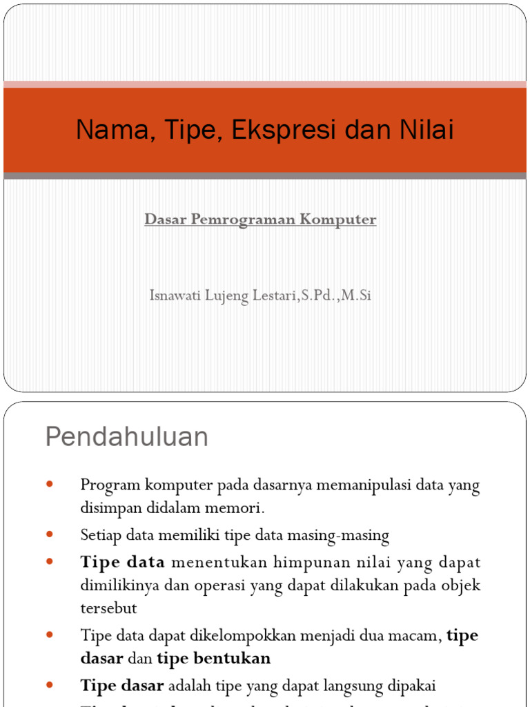DPK pertemuan 6 Nama, tipe ekspresi dan Nilai | PDF