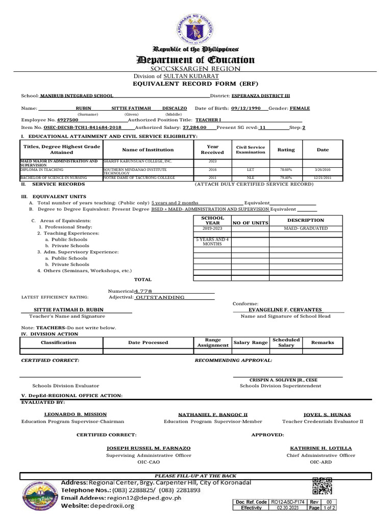 ASD FORMs For ERF RECLA ELEM TII TIII - FINAL 2 | PDF