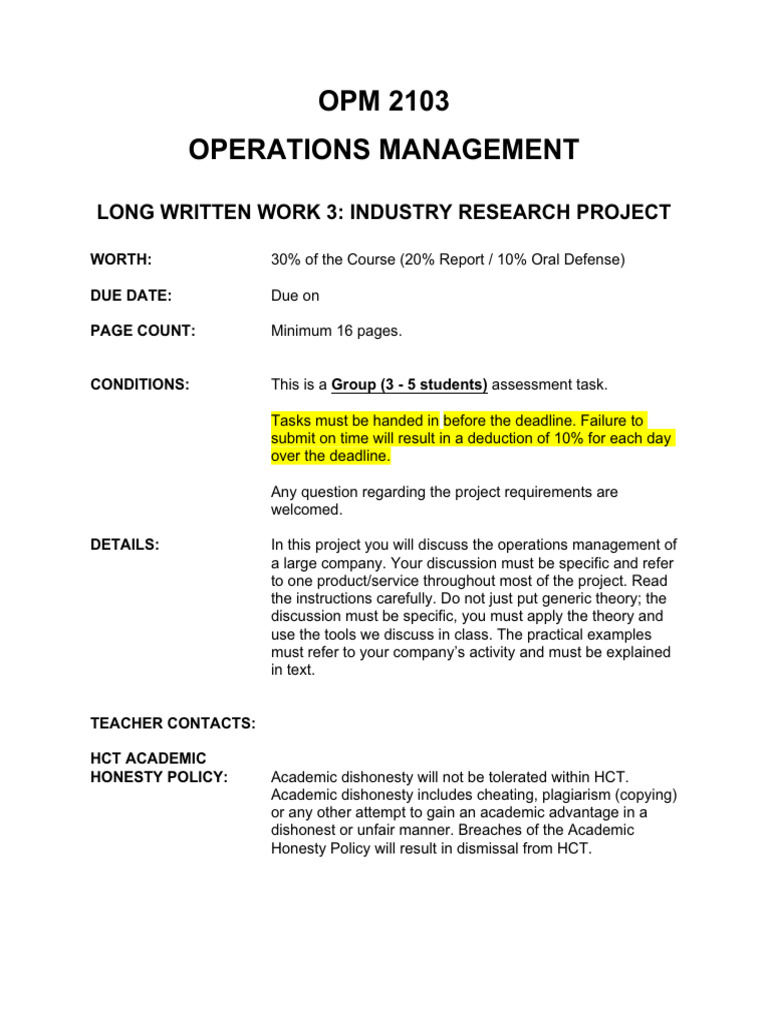 OPM 2103 - Group Project | PDF