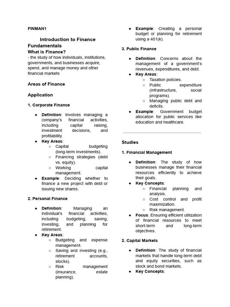 (Condensed) FINMAN1 Notes | PDF | Financial Markets | Finance & Money ...