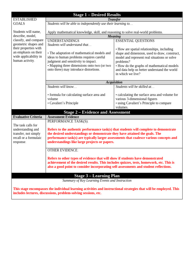 Backward Design Template With Descriptions | PDF